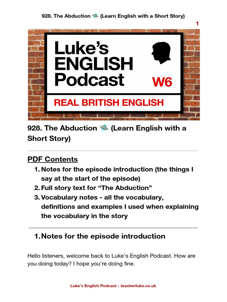 The Abduction Learn English With A Short Story 1 1 | PDF | English ...