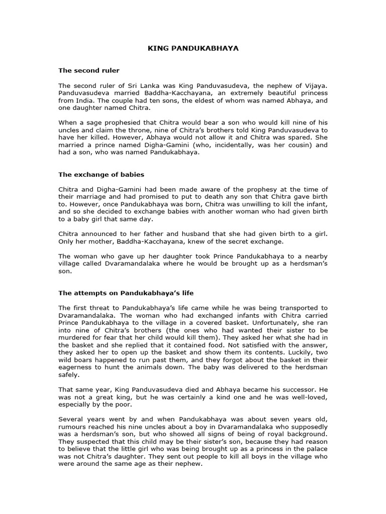 Sri Lanka History 002 Pandukabhaya | PDF