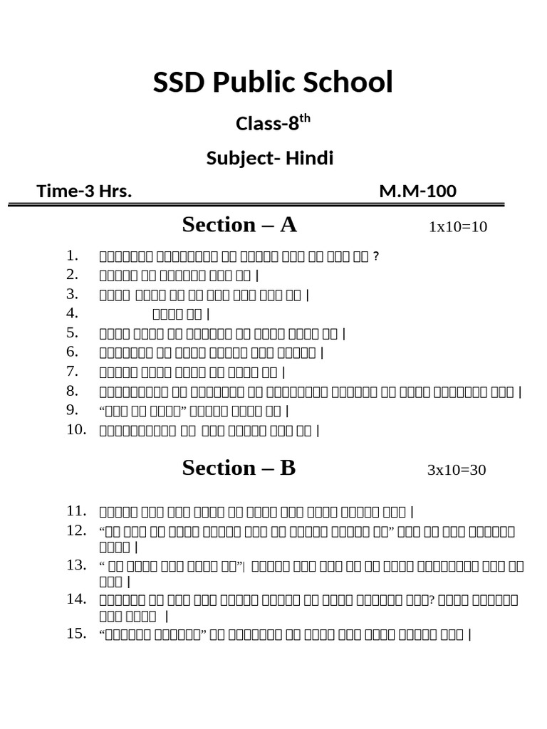 SSD Public School Hindi | PDF