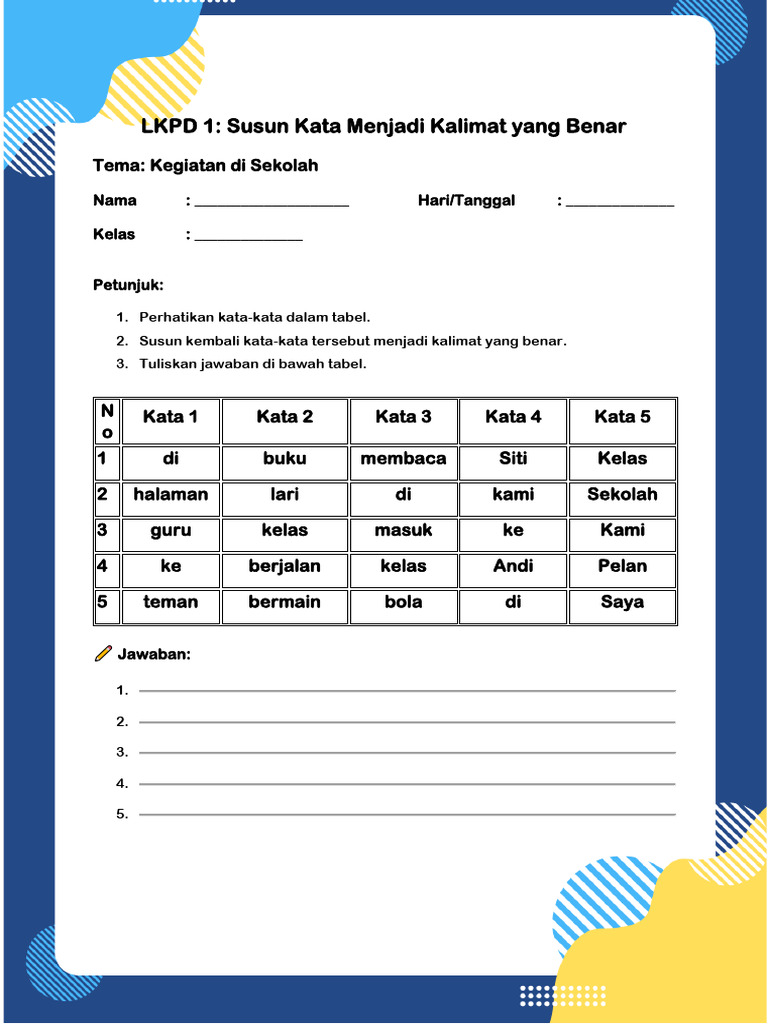LK (D Menyusun Kalimat Acak Bu Ratna | PDF