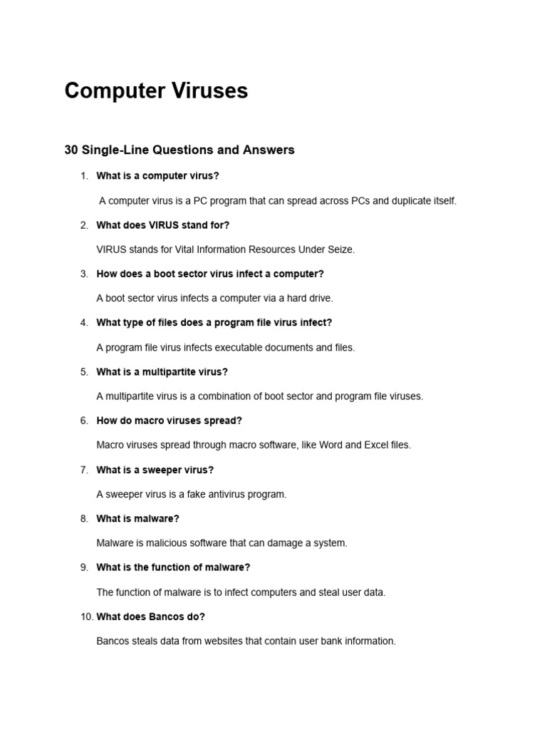 ICT - Computer Viruses Q and A | PDF | Computer Virus | Malware