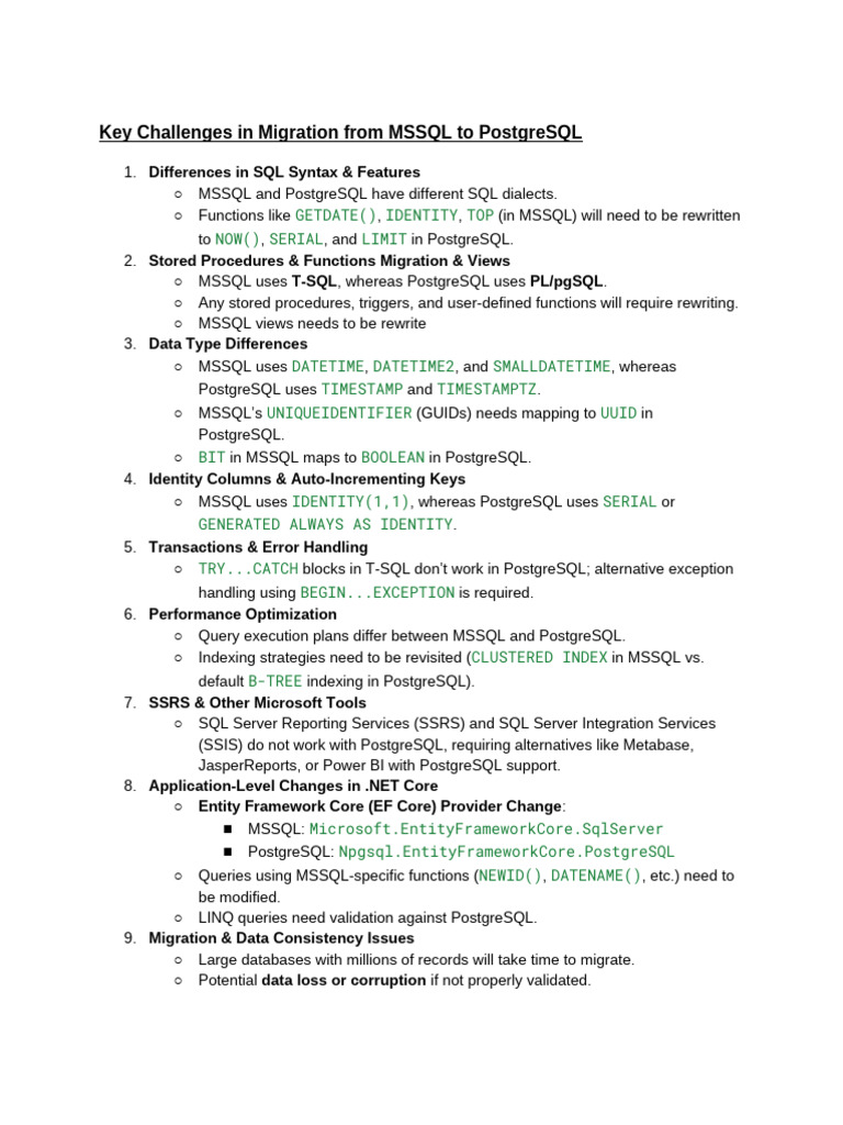 Migration From MSSQL To PostgreSQL | PDF | Microsoft Sql Server | Postgre Sql