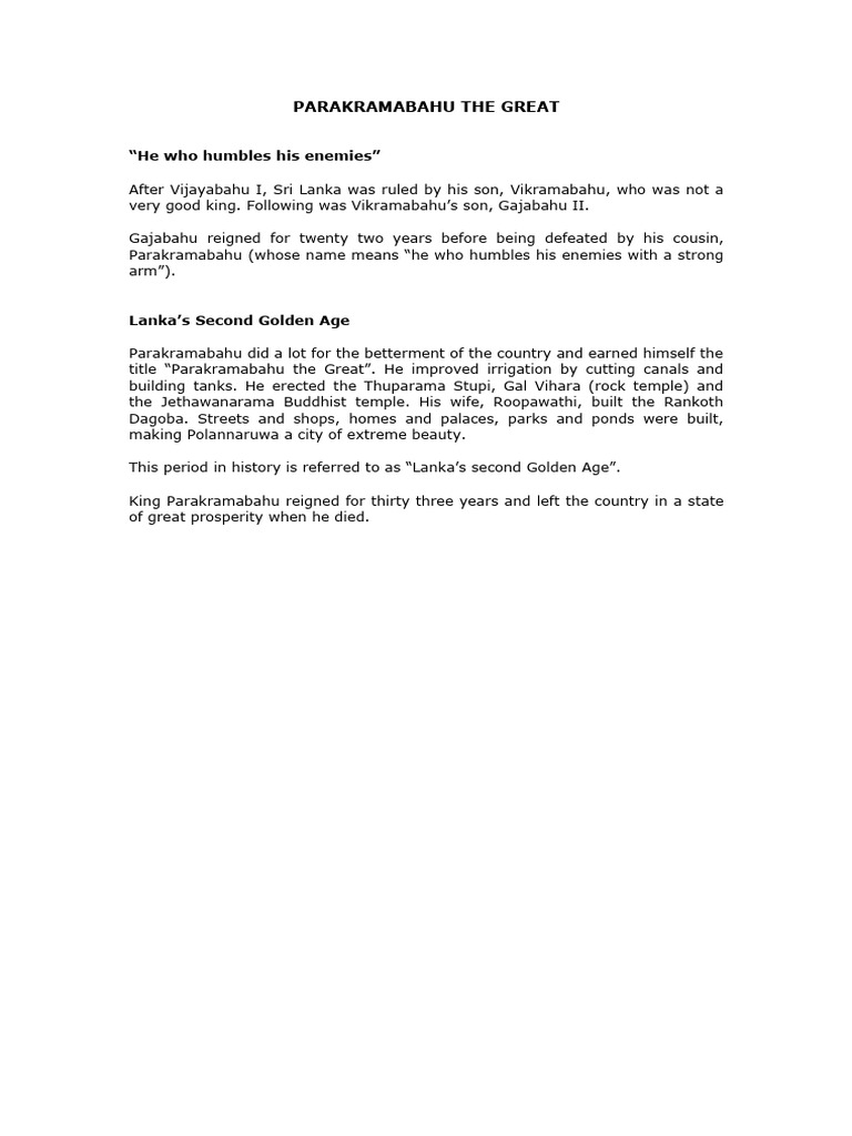 Parakramabahu the Great's Legacy | PDF