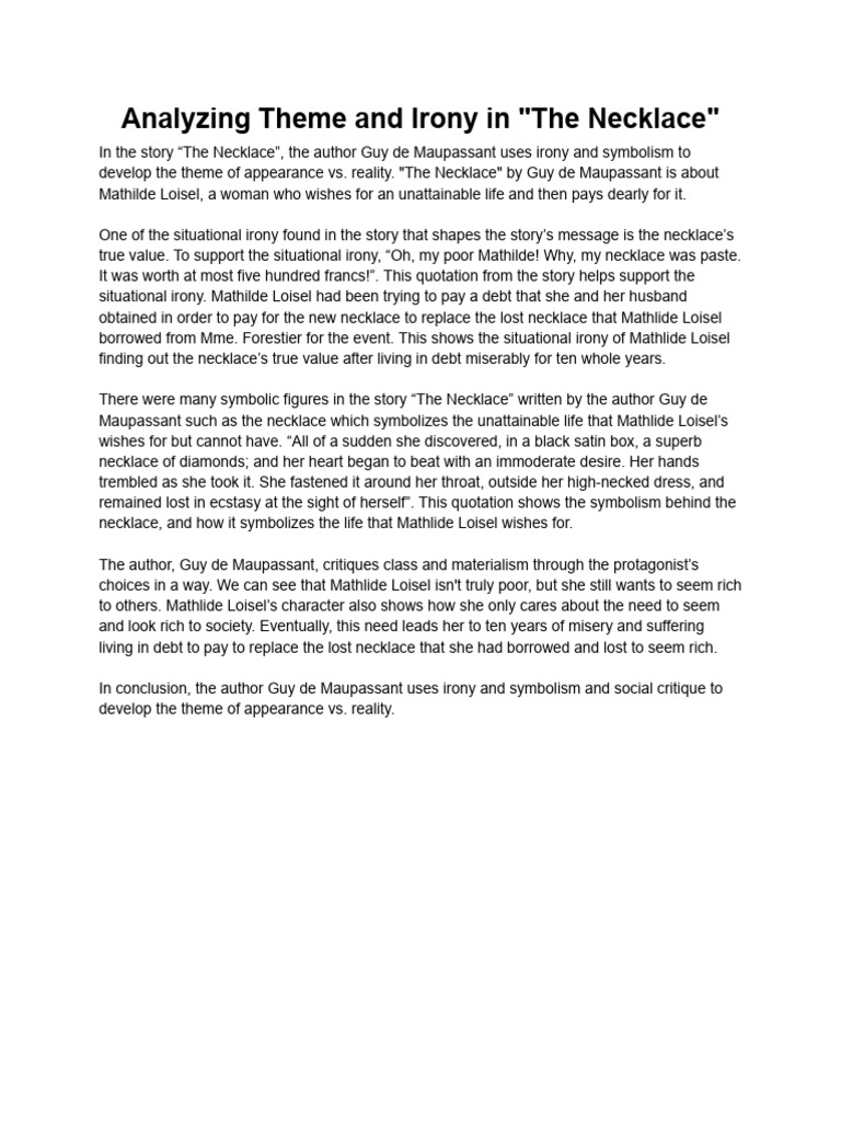 Analyzing Theme and Irony in "The Necklace" | PDF