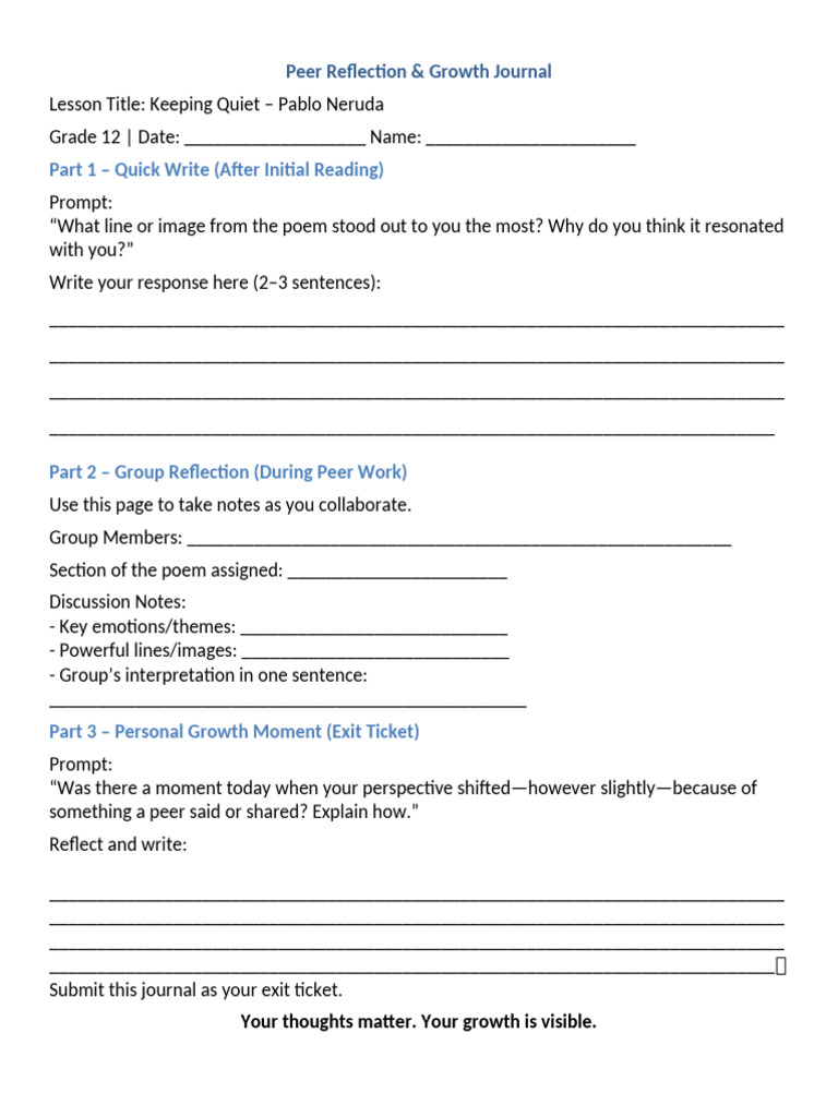 Keeping_Quiet_Peer_Reflection_Journal | PDF