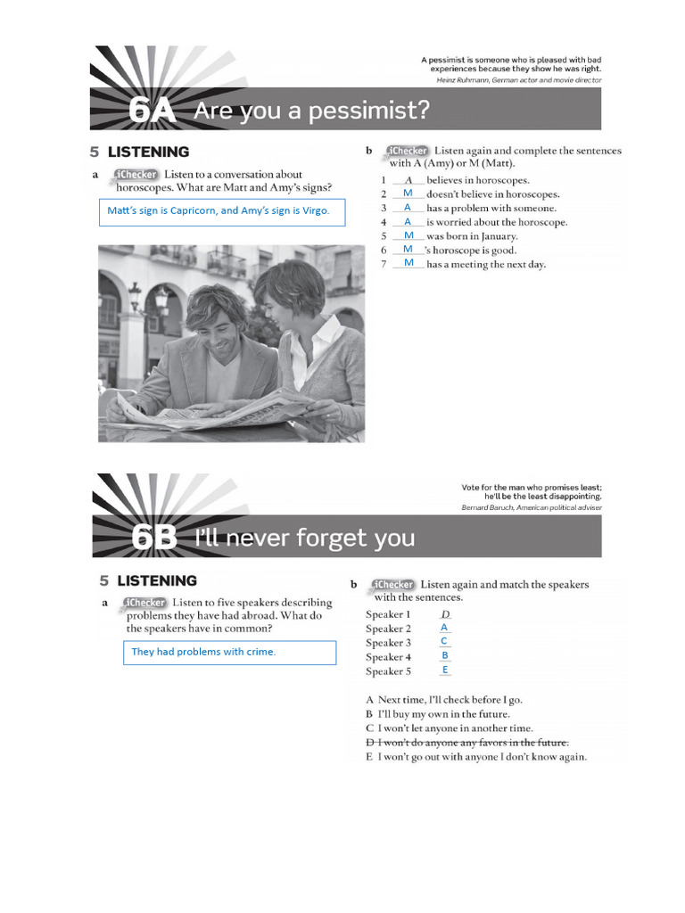 Workbook (Listening) 6A - 6B - 6C | PDF