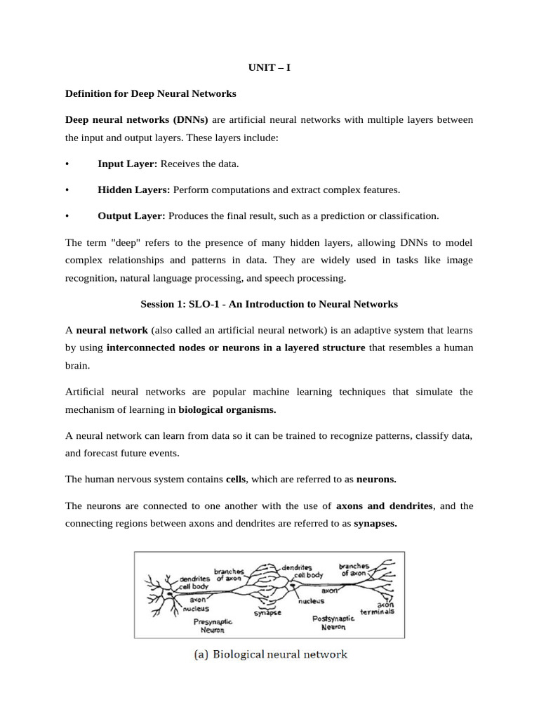 UNIT I-PGI20C05J-Deep Neural Networks (1) | PDF | Deep Learning | Neuron