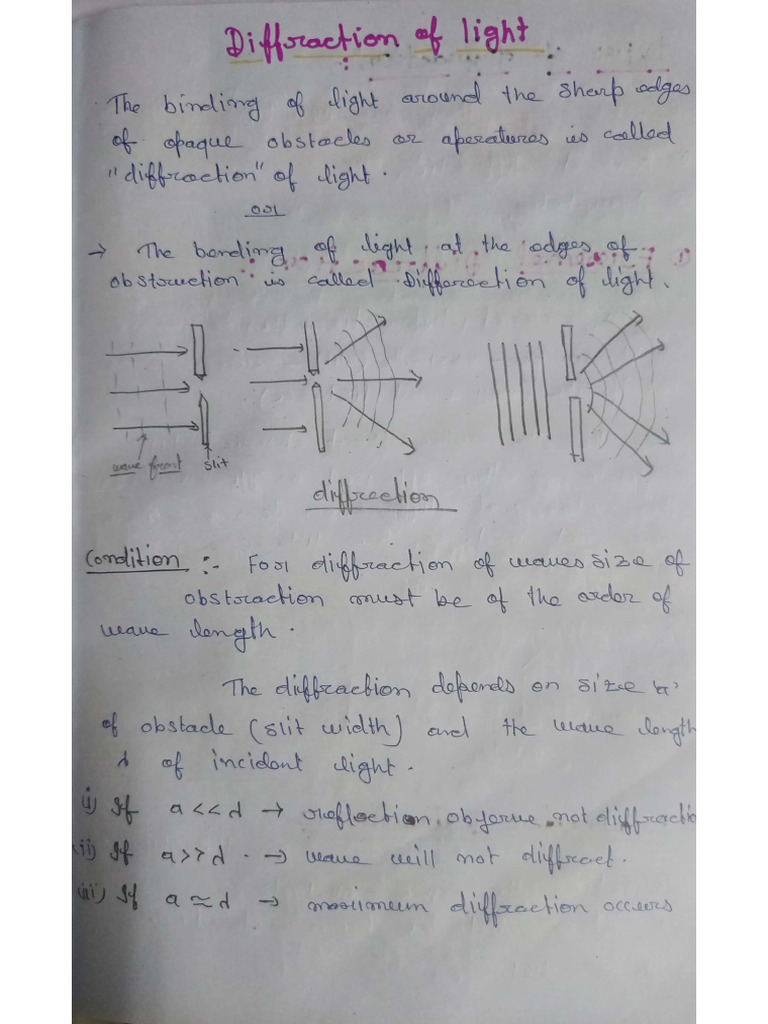 Optics (Diffraction and Diffraction Grating) First Semester | PDF