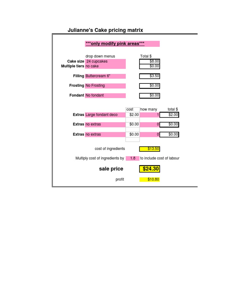 Cake Price Matrix | PDF | Cakes | Desserts