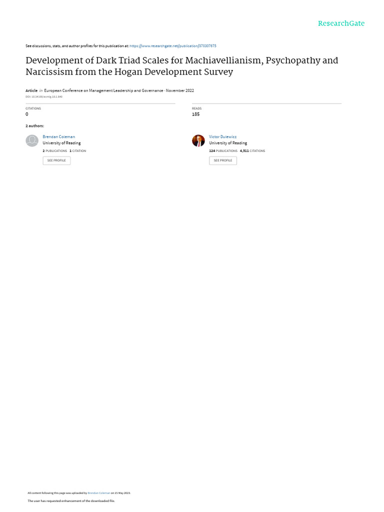 Development of Dark Triad Scales For Machiavellian | PDF | Dark Triad ...