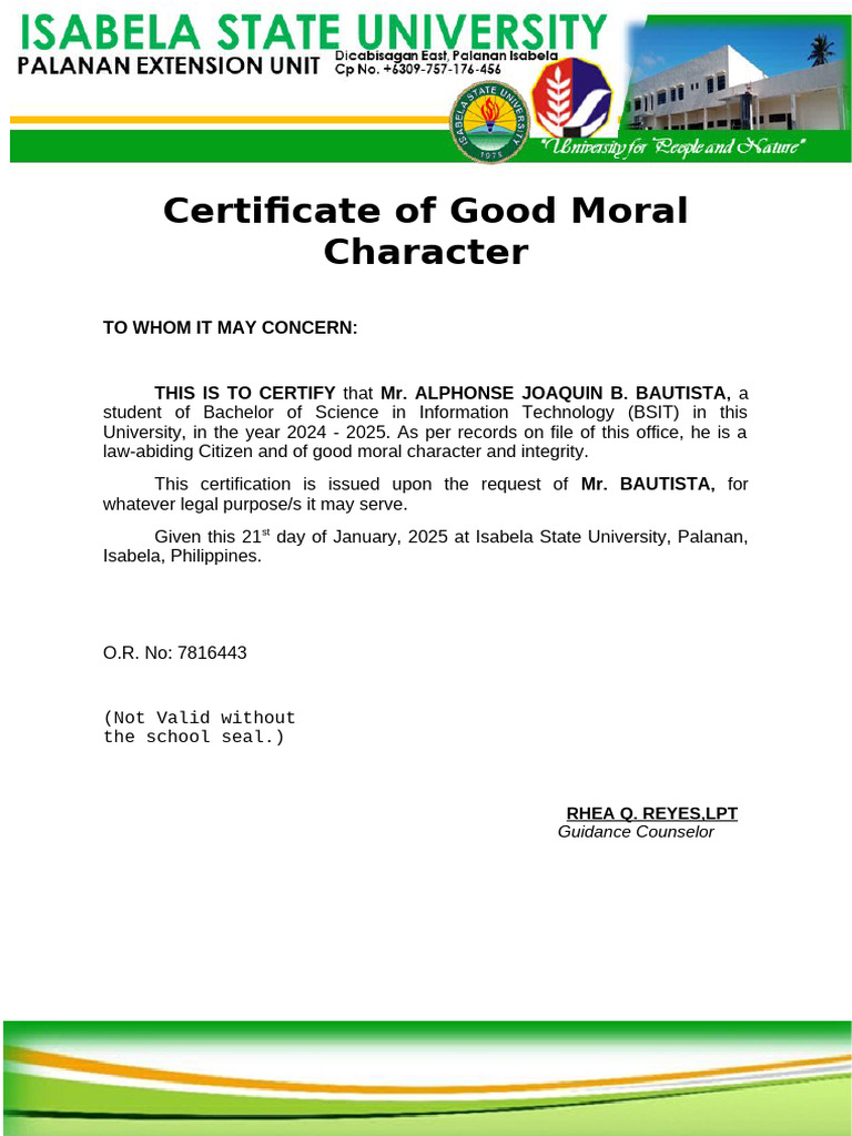 Good Moral For Student Latest | PDF