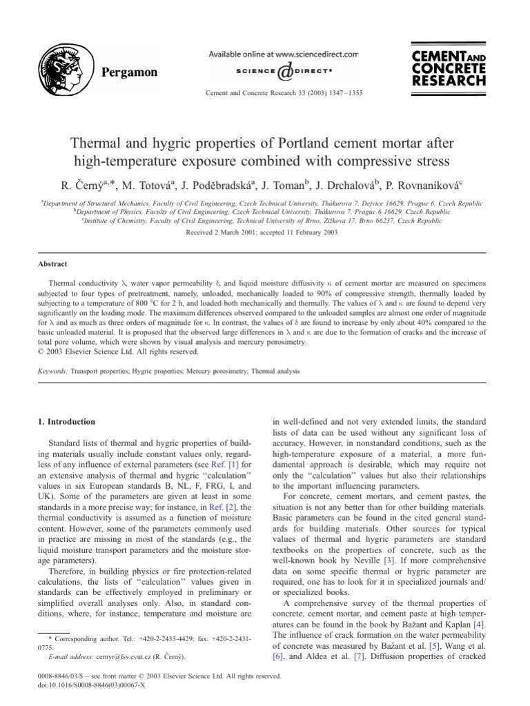 Thermal Properties of Cement Mortar Under Stress | PDF | Humidity ...