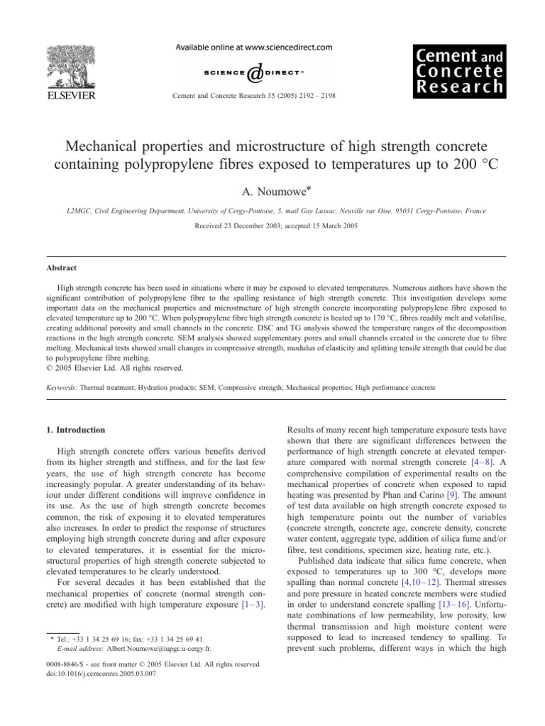 High Strength Concrete with Polypropylene Fibres at 200°C | PDF ...