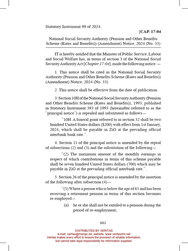 SI 2024 099 National Social Security Authority Pension and Other ...