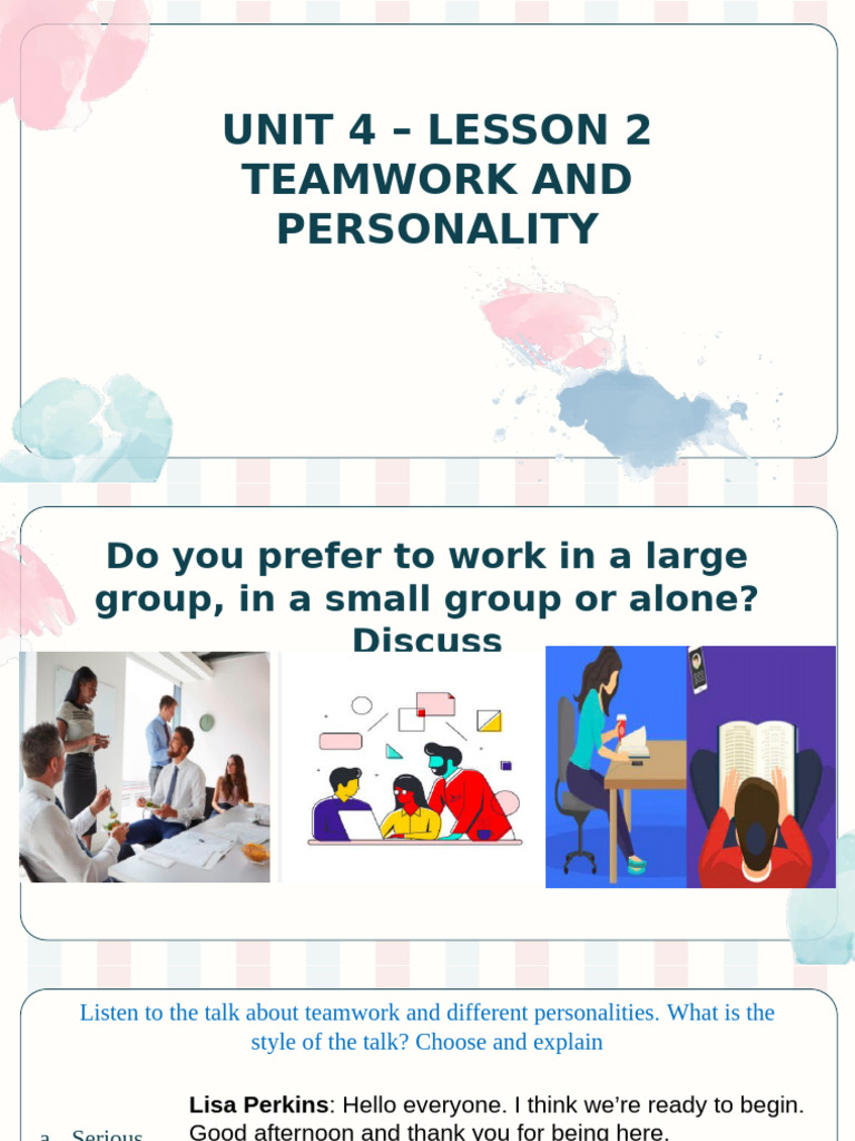 Teamwork and Personality Dynamics | PDF | Expert | Adjective