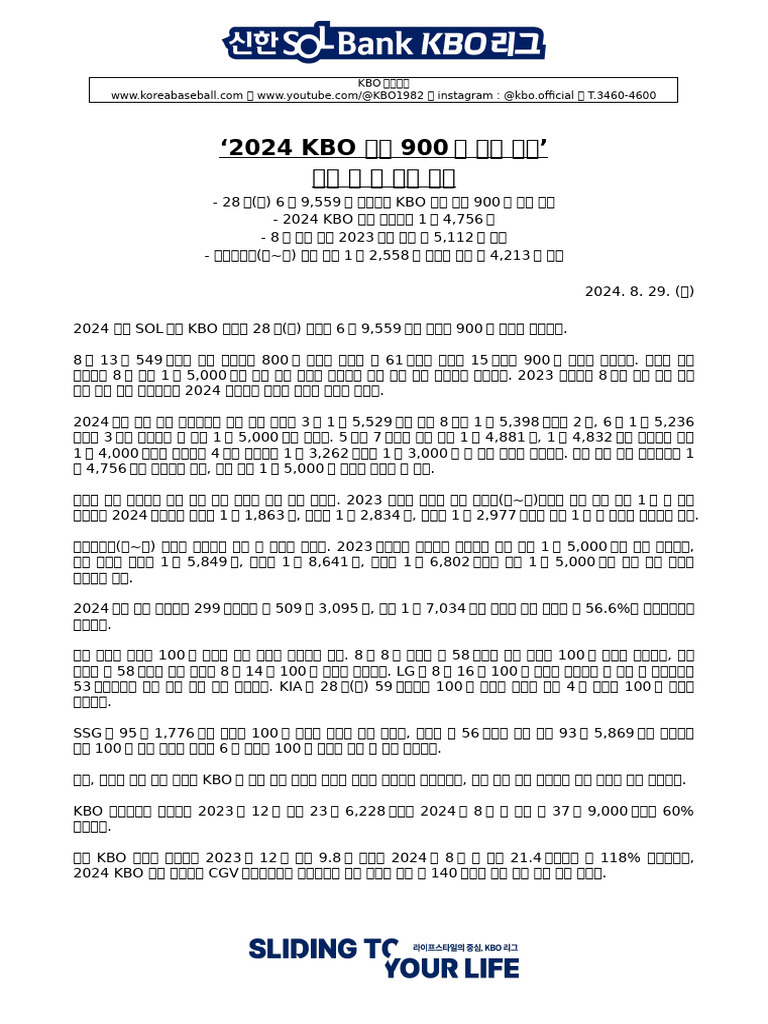 ‘2024 KBO 리그 900만 관중 달성' 관중 및 팬 지표 분석 | PDF
