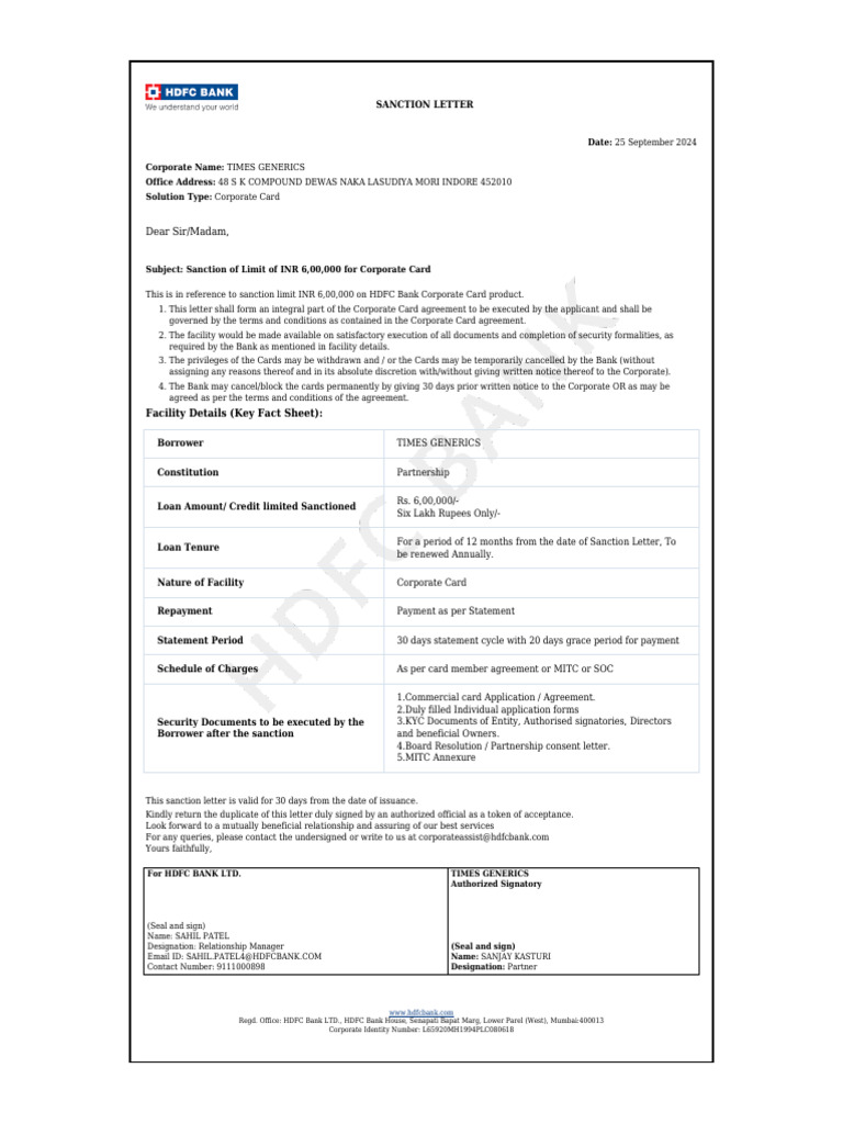 TIMES GENERICS - Sanction Letter | PDF
