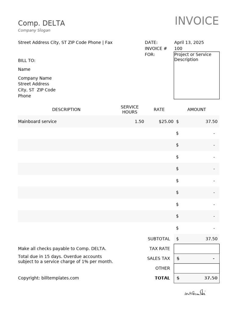 Computer Repair Bill Template | PDF