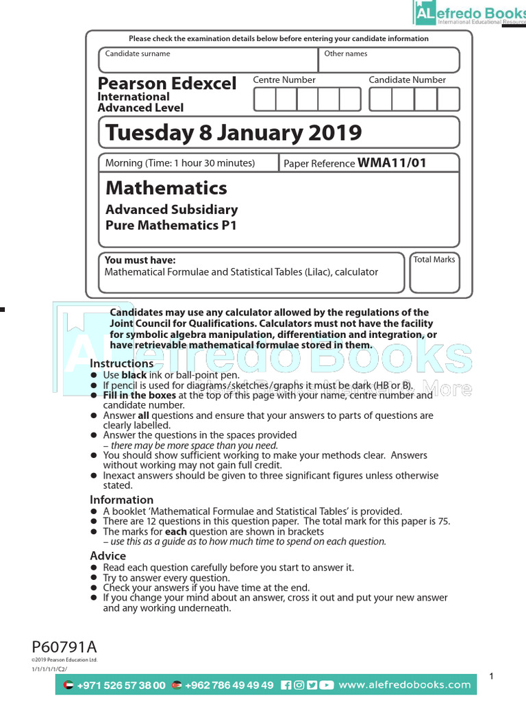 Edexcel A Level Math Pure 1 QP | PDF | Mathematics | Mathematical Analysis