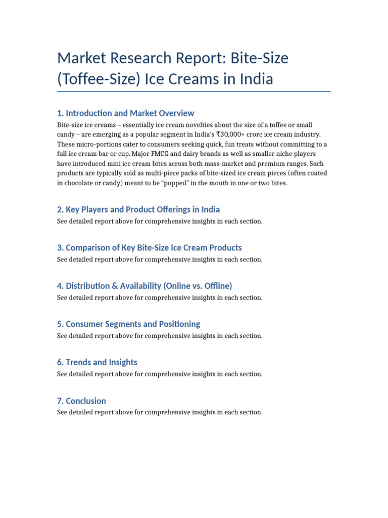 Bite Size Ice Cream Market Research India | PDF