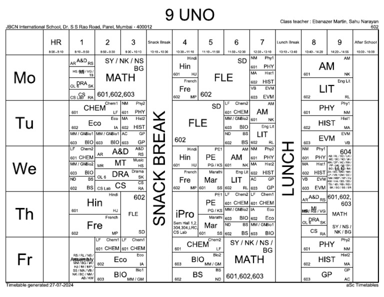 Timetable For Secondary 5120252120 | PDF