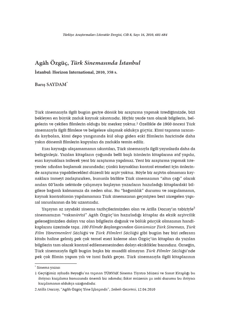 Agah Ozguc Turk Sinemasinda Istanbul Ist | PDF