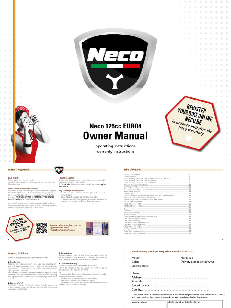 Neco 125cc EURO4 Owner's Manual | PDF | Fuel Economy In Automobiles ...