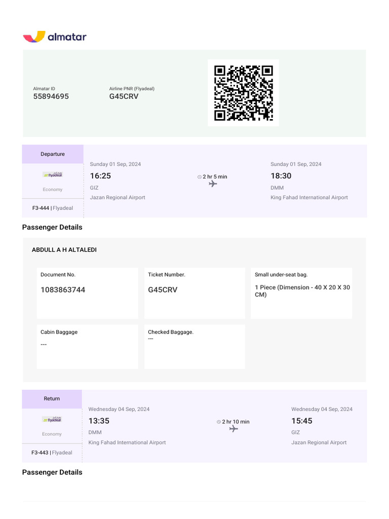 Flyadeal Passenger Itinerary Details | PDF