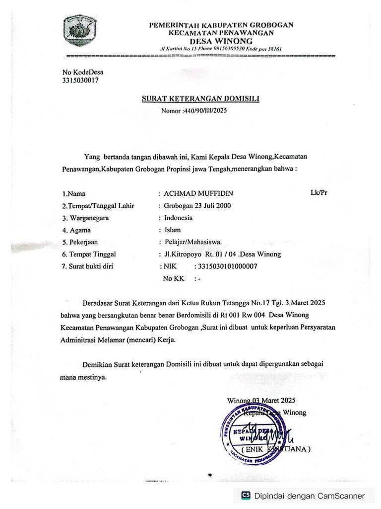 Surat Keterangan Domisili | PDF