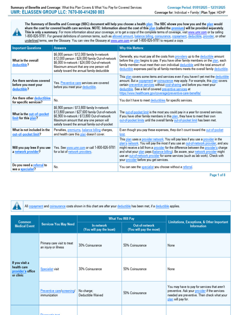 UMR 2025 Summary of Benefits & Coverage | PDF | Prescription Drugs ...