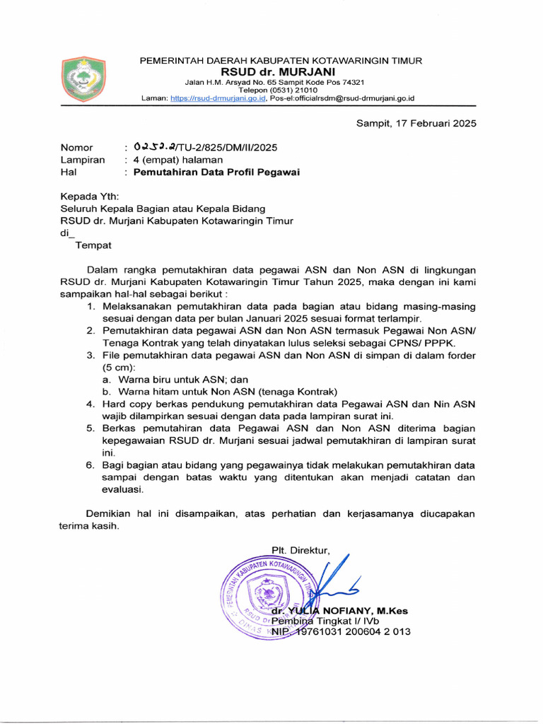 Surat Pemutakhiran Data Pegawai-1 | PDF