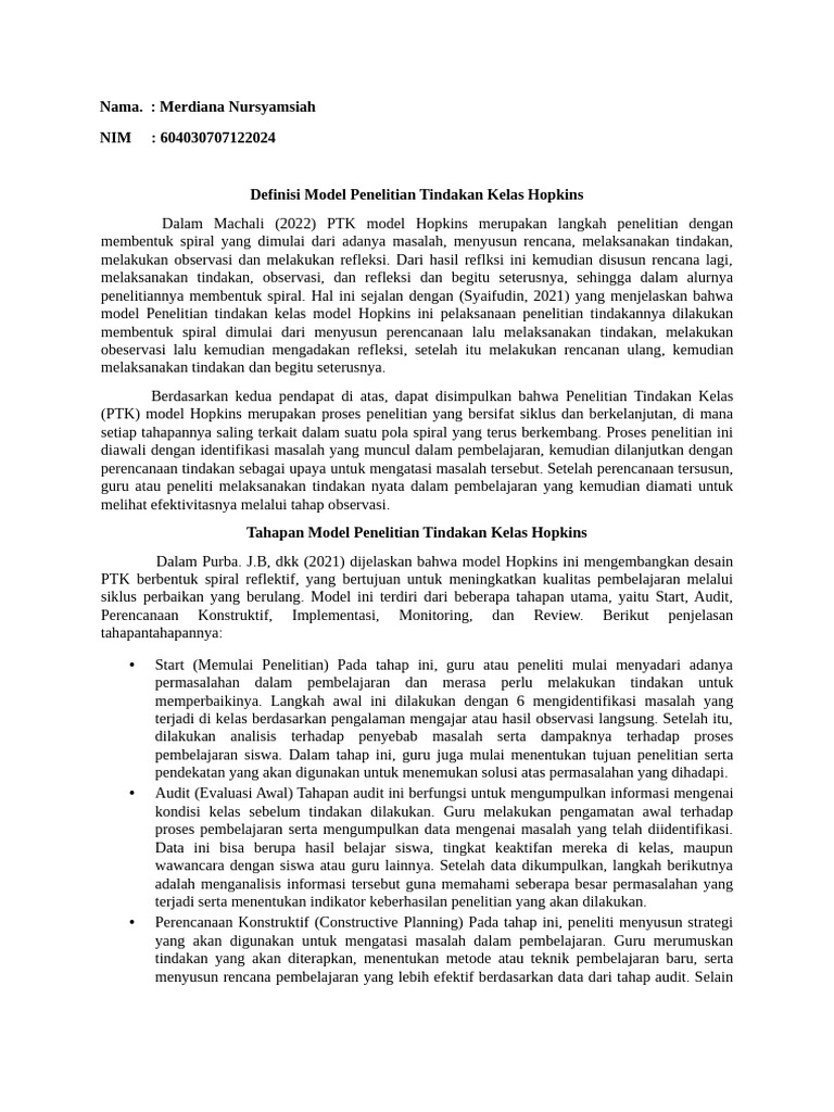 Model PTK: Hopkins vs Kemmis-McTaggart | PDF
