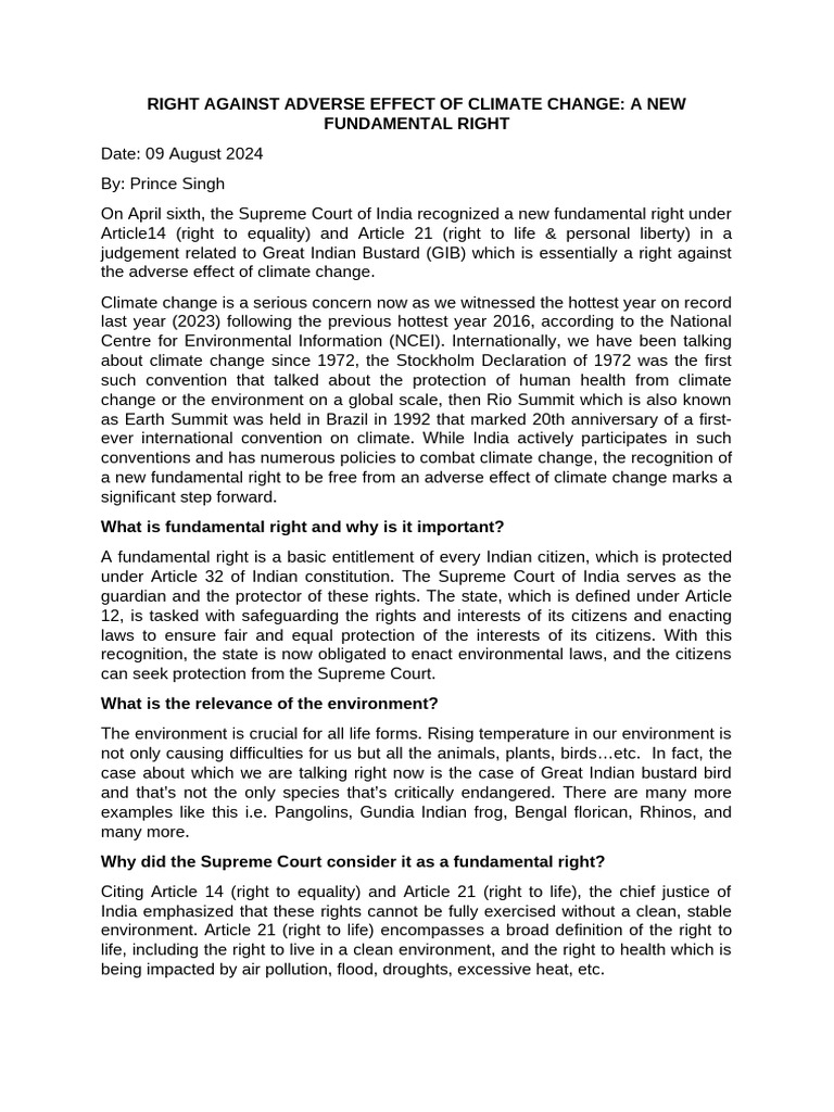 Right Against Adverse Effect of Climate Change | PDF | Habitat ...
