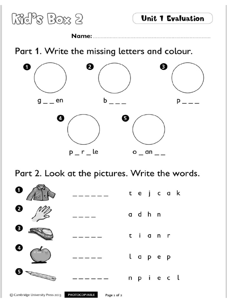 Unit Test 1-6 Kids Box 2 | PDF