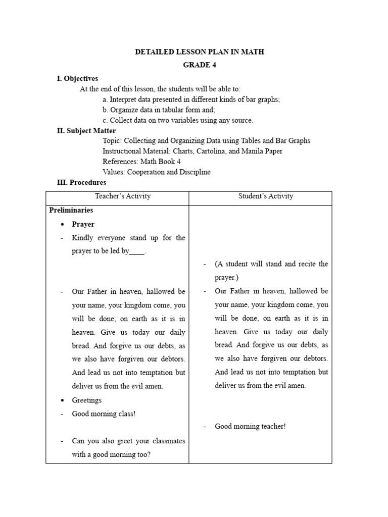 Grade 4 Math Lesson: Data & Graphs | PDF | Survey Methodology | Chart