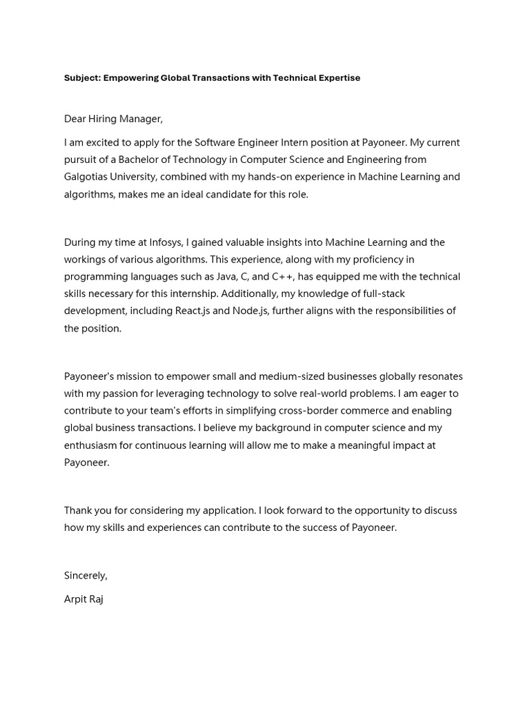 Arpit Raj (Cover Letter) | PDF