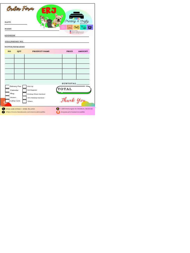 Petshop Order Form and Services | PDF