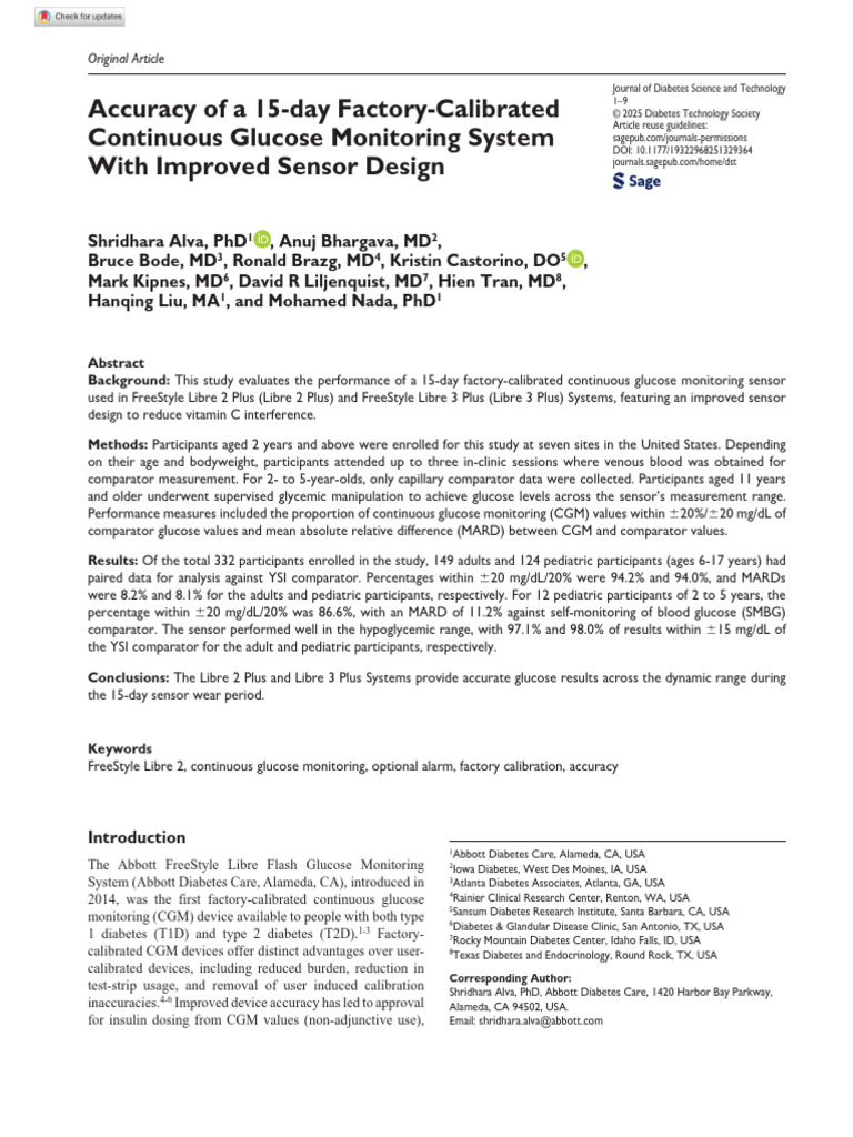 Alva Et Al 2025 Accuracy of A 15 Day Factory Calibrated Continuous Glucose Monitoring System ...