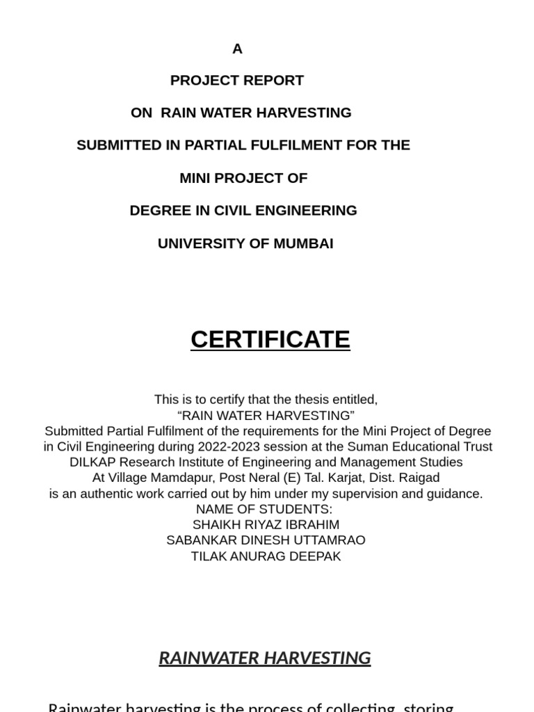 Rainwater Harvesting Project Report | PDF | Groundwater | Storm Drain