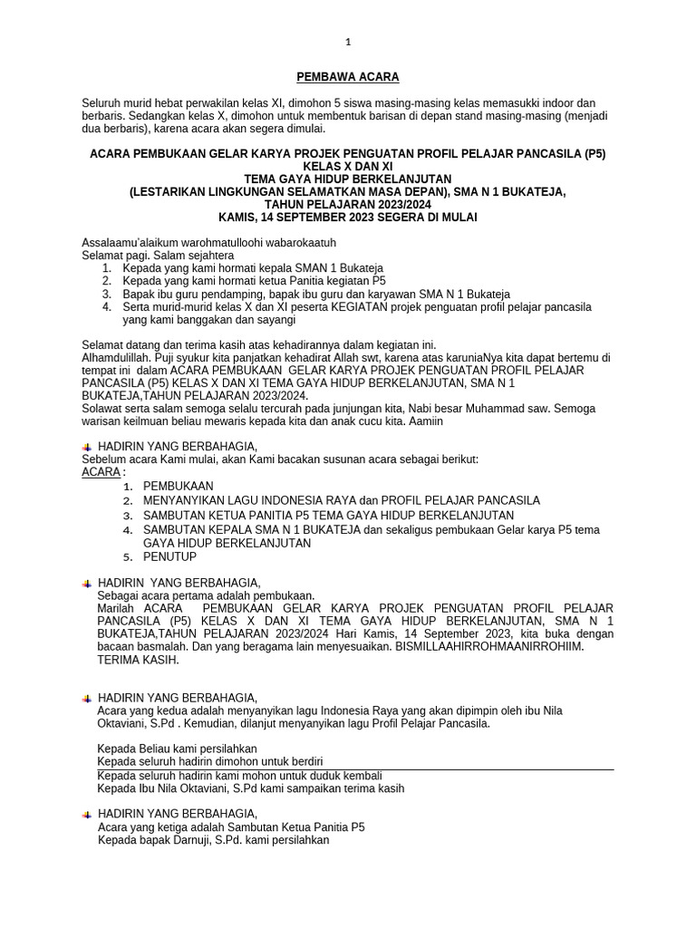 MC PEMBUKAAN GELAR KARYA 2023.2024 | PDF