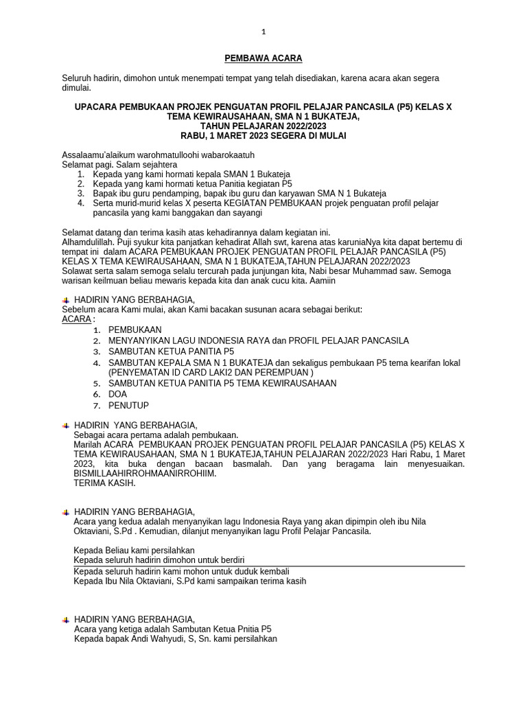 MC Pembukaan P5 | PDF