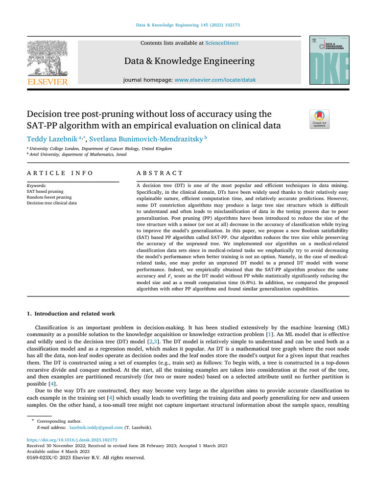 Decision Tree Post-Pruning Without Loss of Accuracy Using The SAT-PP Algorithm With An Empirical ...
