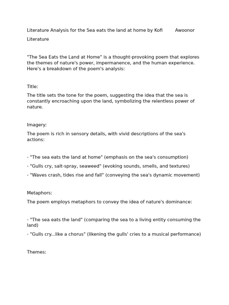 Literature Analysis for the Sea eats the land at home by Kofi Awoonor ...