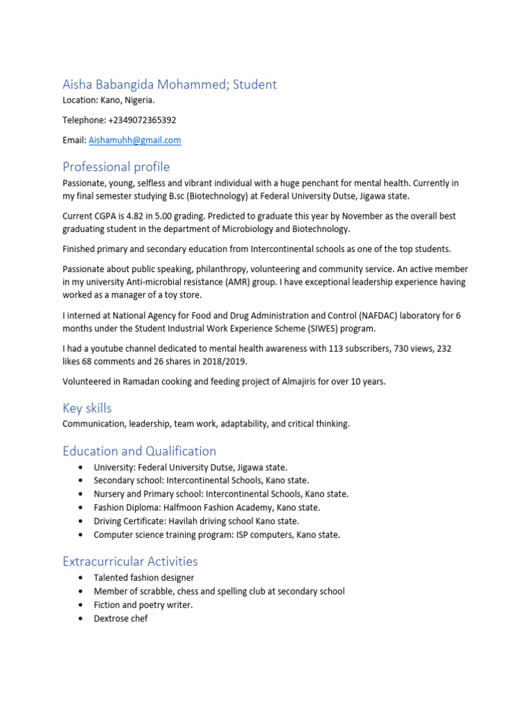 Aisha Babangida Mohammed CV | PDF