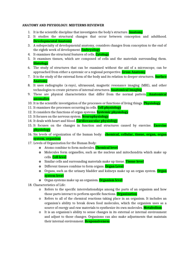 Anatomy and Physiology Midterm Guide | PDF | Anatomy | Human Body