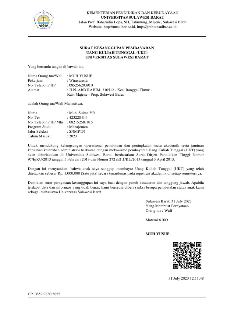 (sultan)Kesediaan_Pembayaran_UKT-1 | PDF