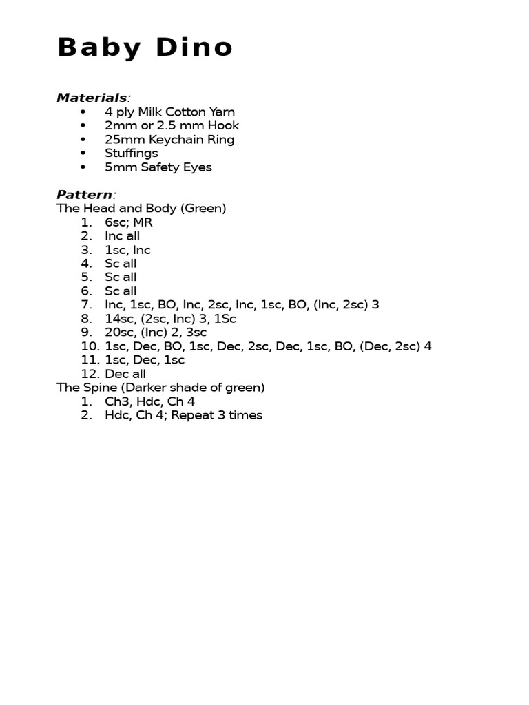 Baby Dino Keychain Pattern | PDF
