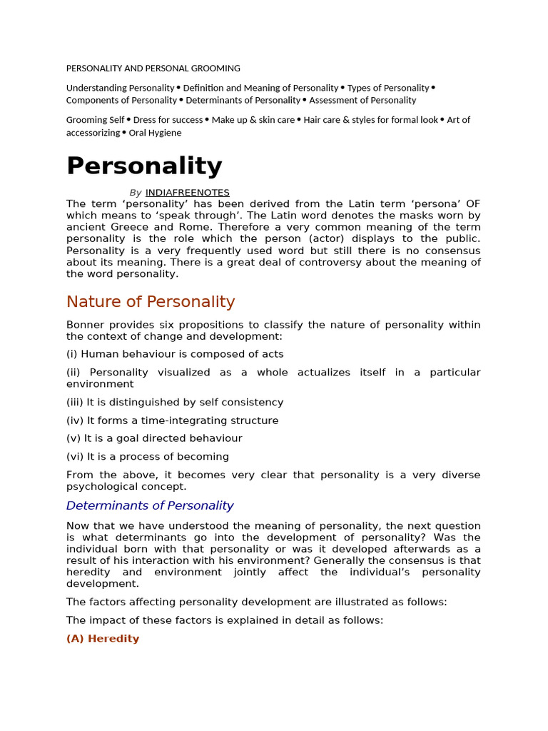 Unit 1 Personality and Personal Grooming | PDF | Psychological Evaluation | Extraversion And ...