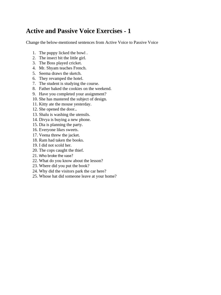 Active and Passive Voice Exercises | PDF