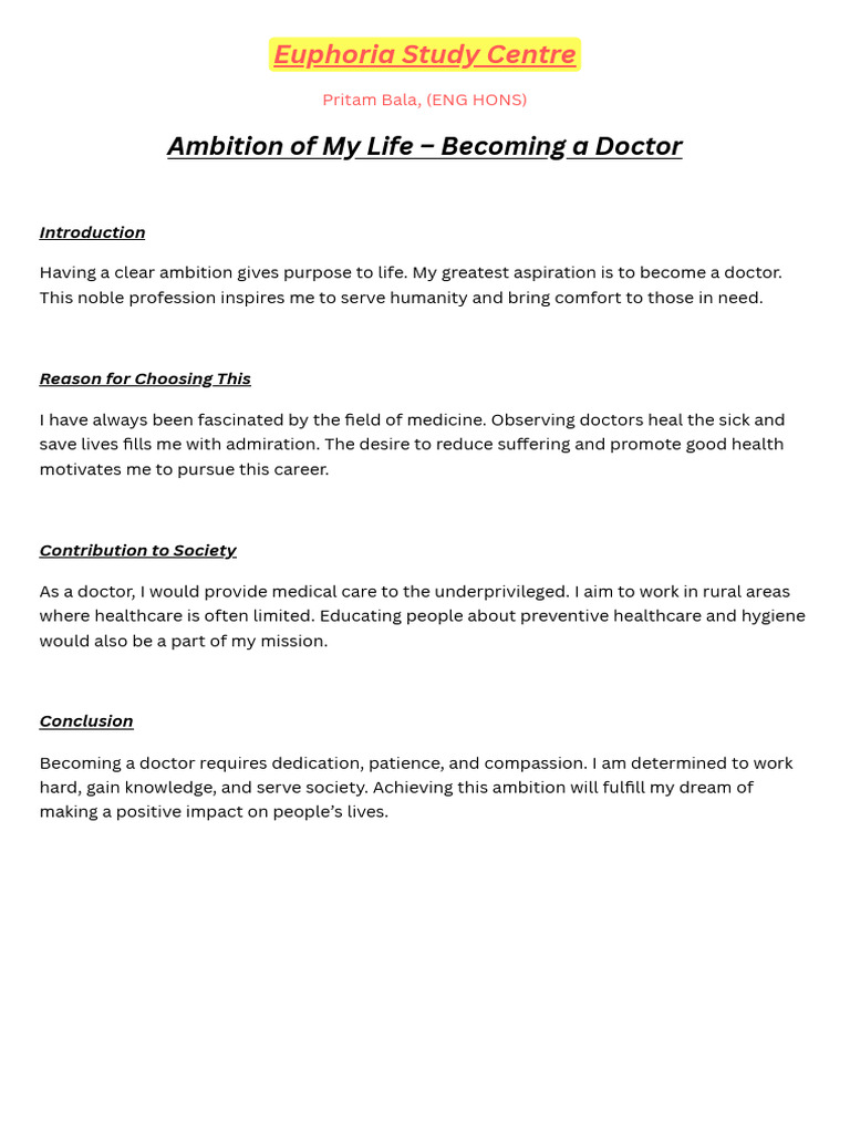 My Ambition to Become a Doctor | PDF